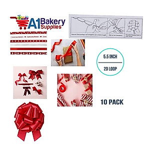 Red Flora Satin 5.5" Pull Bows 20 Loops Set of 10 Gift wrap Christmas Wedding Gift wrap Pill String Bows by A1 bakery supplies