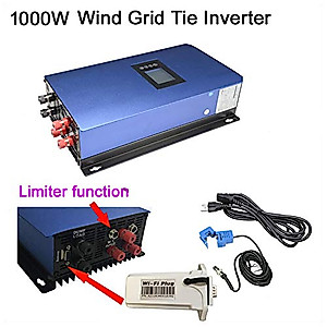 PROPFE 1000W Grid Tie Inverter Pure Sine Wave with Inter Limiter and WiFi 110v-220V On Grid Inverter with LED Display for European Wind Turbine (with Inter Limiter, 1000W/22-60V DC)