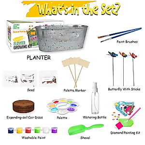 Paint & Plant Flower Growing Kit & Diamond Painting Kit for Kids - Best DIY Craft Gifts for Boys & Girls Age 6,7,8-12 Years Old - Gardening Kit Gifts - Best Art & Craft Gifts for Kids - Best DIY Gifts