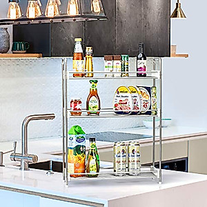 Titanmall 3 Tier Silver Slim Storage Unit Mobile Shelving Unit Organizer Slide Out Storage Tower Rack for Kitchen Bathroom Laundry Narrow Places