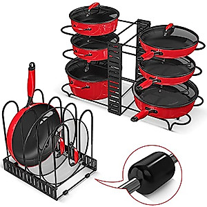 STORLUX Pots and Pans Organizer : Rack for under Cabinet, Expandable Pot Lid Kitchen Cabinet Organizer Holder with 10 Adjustable Compartment, for Cutting Board, Cast-iron Pan, Heavy Cookware
