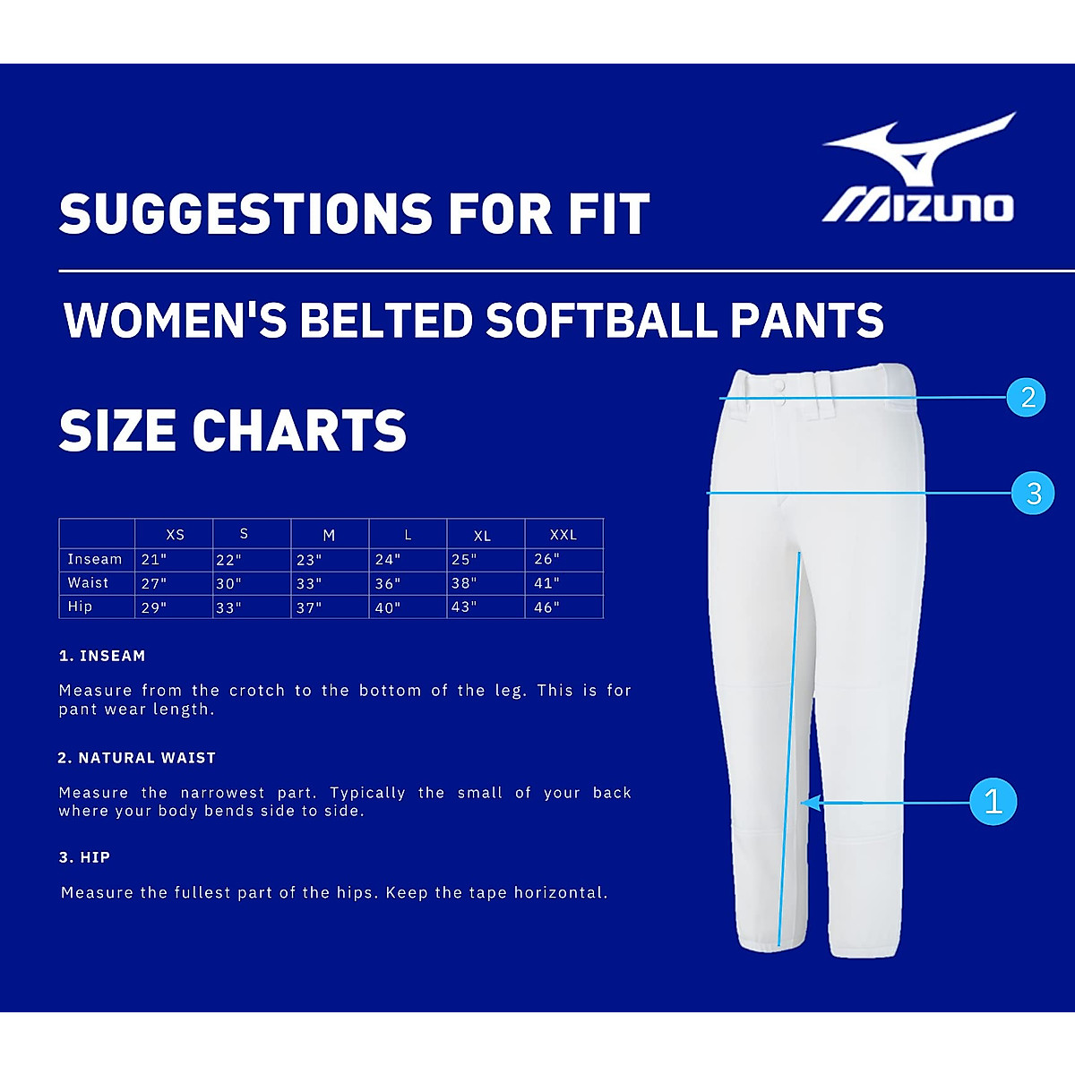 Mizuno Adult Women's Belted Low Rise Fastpitch Softball Pant, Navy, Medium