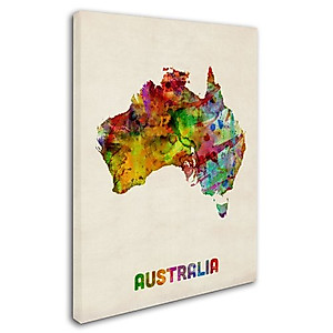 Australia Watercolor Map by Michael Tompsett, 24x32-Inch Canvas Wall Art