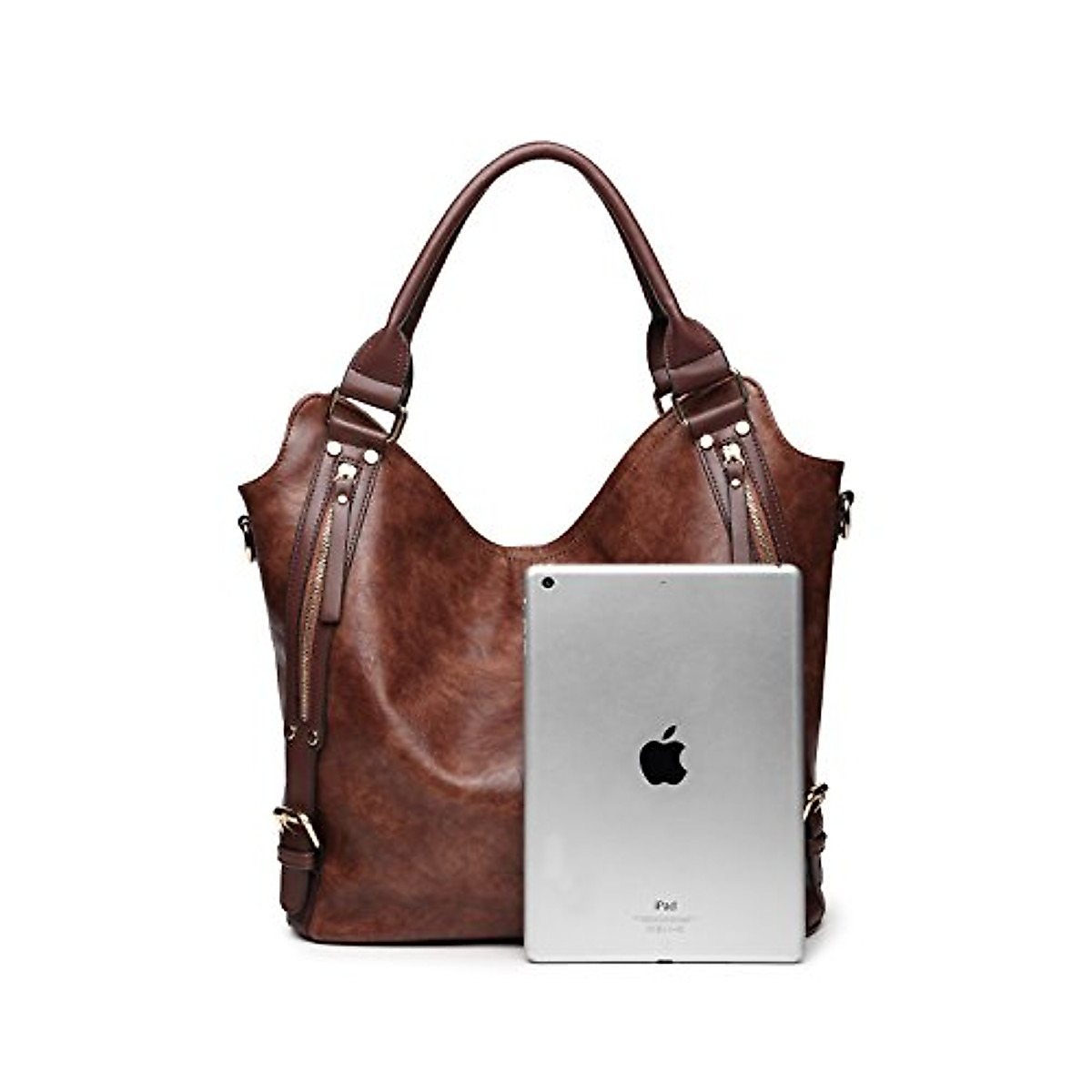 Women Tote Bag Handbags PU Leather Fashion Hobo Shoulder Bags with Adjustable Shoulder Strap, L, Brown