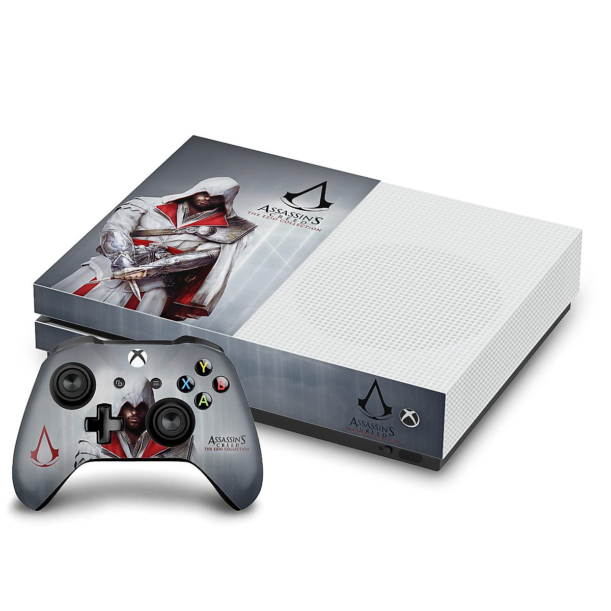 Head Case Designs Officially Licensed Assassin's Creed Master Assassin Ezio Auditore Brotherhood Graphics Vinyl Sticker Gaming Skin Decal Cover Compatible With Xbox One S Console and Controller Bundle