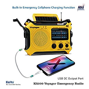 Kaito KA500 5-way Powered Solar Power,Dynamo Crank, Wind Up Emergency AM/FM/SW/NOAA Weather Alert Radio with Flashlight,Reading Lamp and Cellphone Charger, Yellow