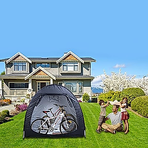 AXABING Outdoor Bike Storage Shed Tent, Portable Bicycle Motorcycle Storage Shed with Spare Pole and Rain strip for 2 Bikes, PU4000 Waterproof Silver Coated Oxford Bike Cover, Foldable Bicycle Shelter