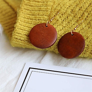 2 Pairs Wooden Earrings for Women - Big Round Circle Geometric Wood Drop Dangle Hook Earrings,Ethnic Wood Drop Earrings Stainless Steel Stud (Brown and dark brown)