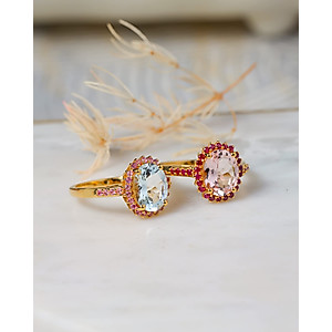 YoTreasure 2.51 Ct. Aquamarine Pink Sapphire 10kt Yellow Gold Promise Bridal Engagement Ring Side Stones