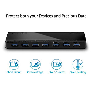 TP-Link [2nd Gen] TP-Link 7-Port USB 3.0 Ultra Slim Hub Including 3 BC 1.2 Charging Ports up to 5V / 1.5A. Compatible with Windows, Mac, Chrome & Linux OS, with Power On/Off Button (UH700)