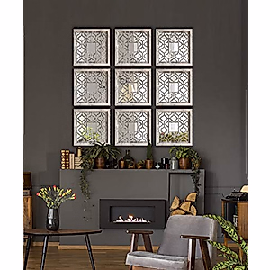 qmdecor Square Rustic Distressed White Framed Wall Decorative Mirror 12x12 inches Modern DIY Fashion MDF Wood Material Wall-Mounted Mirrors Set of 2 Pieces