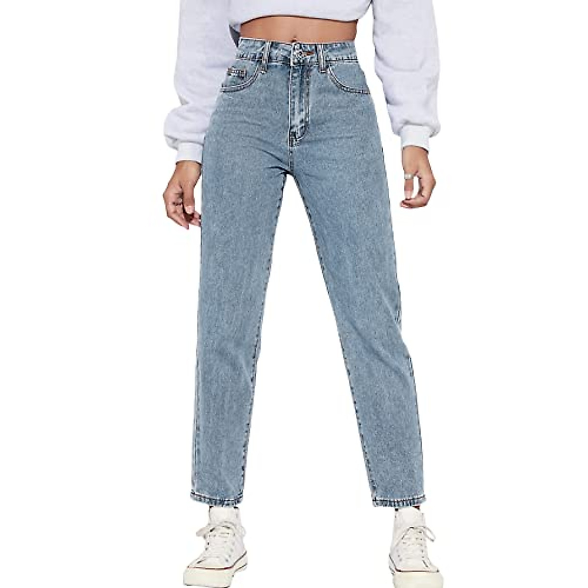 MakeMeChic Women's Straight Leg Jeans Casual High Waisted Denim Pants Light Wash L