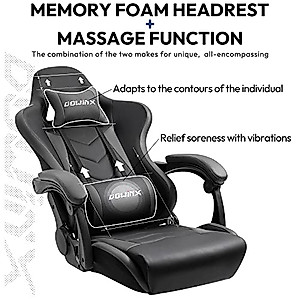 Dowinx Gaming Chair Ergonomic Office Recliner for Computer with Massage Lumbar Support, Racing Style Armchair PU Leather E-Sports Gamer Chairs with Retractable Footrest (Black&Gray)