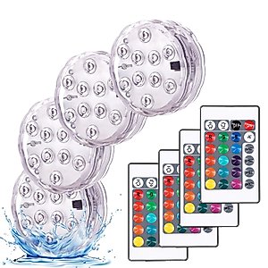 YiaMia Submersible Led Battery Operated Spot Lights with Remote, Decorative Fish Bowl Small Lamps for Aquarium Vase Base Pond Wedding Halloween Party (4 Pack)