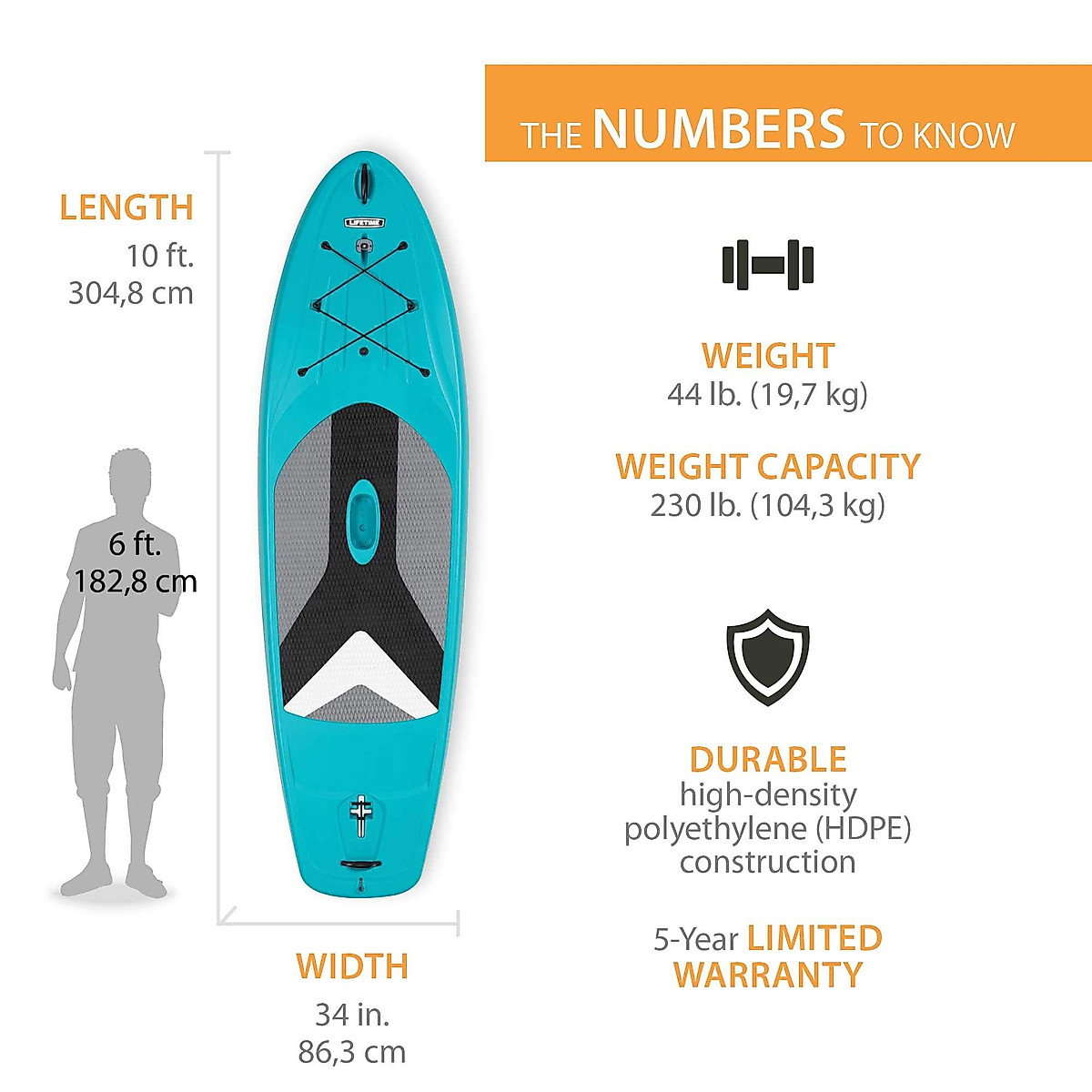 Lifetime Horizon 100 Hardshell Stand-Up Paddleboard (Paddle Included), Teal