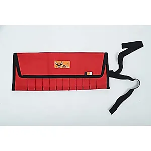 Tool Bag Organizer & Wrench Roll Up Pouch | 100% Cotton Duck Canvas Wood Working & Carving Tool Storage & Organizer Heavy Weight Dyed Duck Cotton |12 Pocket - Red