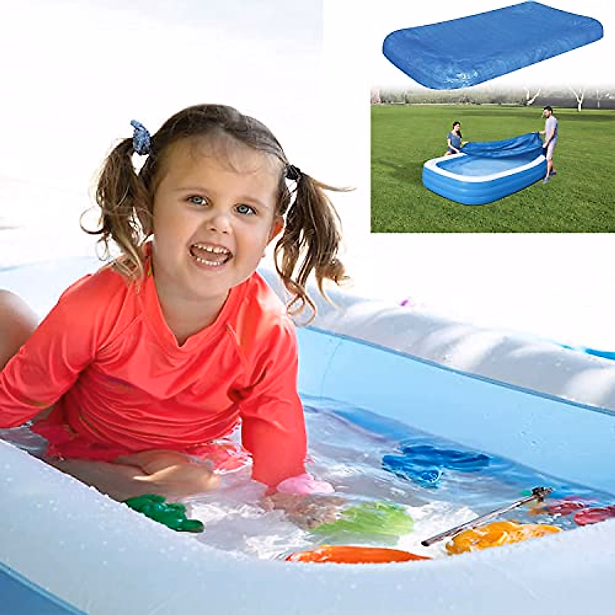 Rectangular Pool Cover, Fits 120 in x 72 in Inflatable Rectangle Swimming Pool Cover, Inflatable Pool Cover, Dustproof Square for Garden Outdoor Paddling Family Pools Protector (Only Cover)