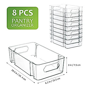 Refrigerator Organizer Bins, Hemoton 8pcs Stackable Fridge Organizer with Built- In Handles, PET Clear Bins For Fridge, Kitchen Cabinet, Pantry and Countertops, 10.39 x 6.1 x 2.95 inches