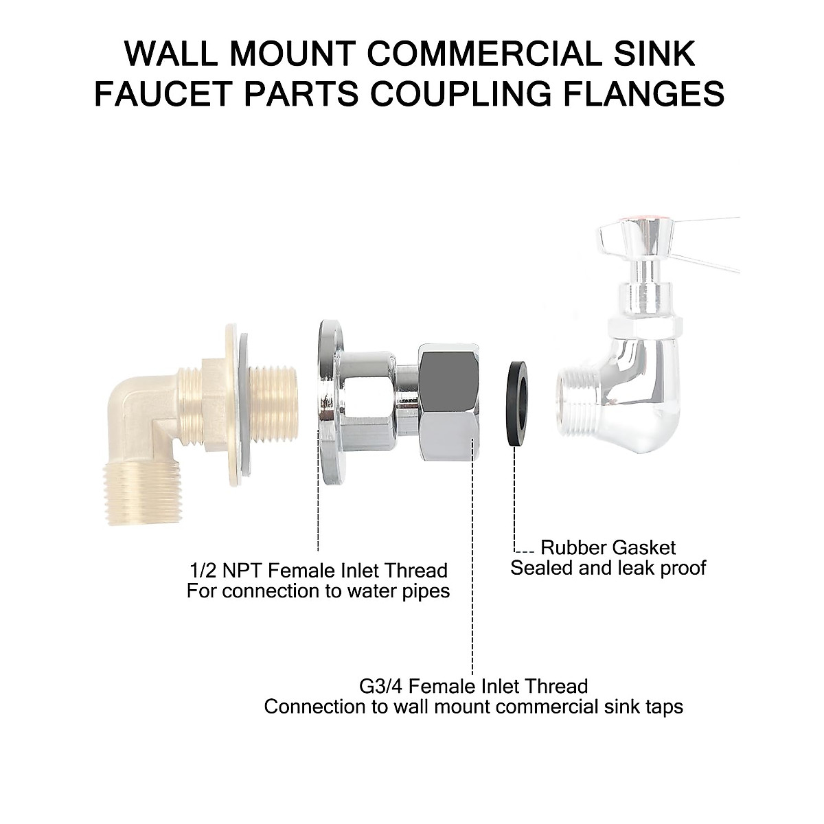 Commercial Sink Coupler Replace Commercial Faucet Parts Adjustable 1/2" NPT Female Eccentric Flange Inlet Brass fit 8" Center Wall Mount Faucets (2 Pcs)