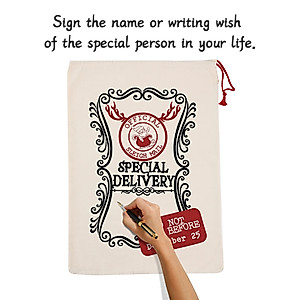 LessMo Christmas Santa Sack, Large Christmas Canvas Gift Bag with Drawstring, [Place to Write Wishes] Reusable Personalized Best Gift, for Xmas Package Storage, Christmas Party Supplies Favors