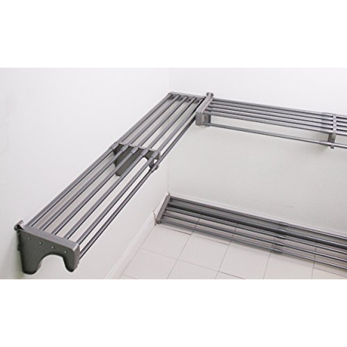 EZ Shelf -3 Pack- Expandable Closet Shelf with Hanging Rod -(Each 40.5” to 73”) with 2 End Brackets- Silver-Strong-Easy to Install-Wire Closet Shelving Alternative