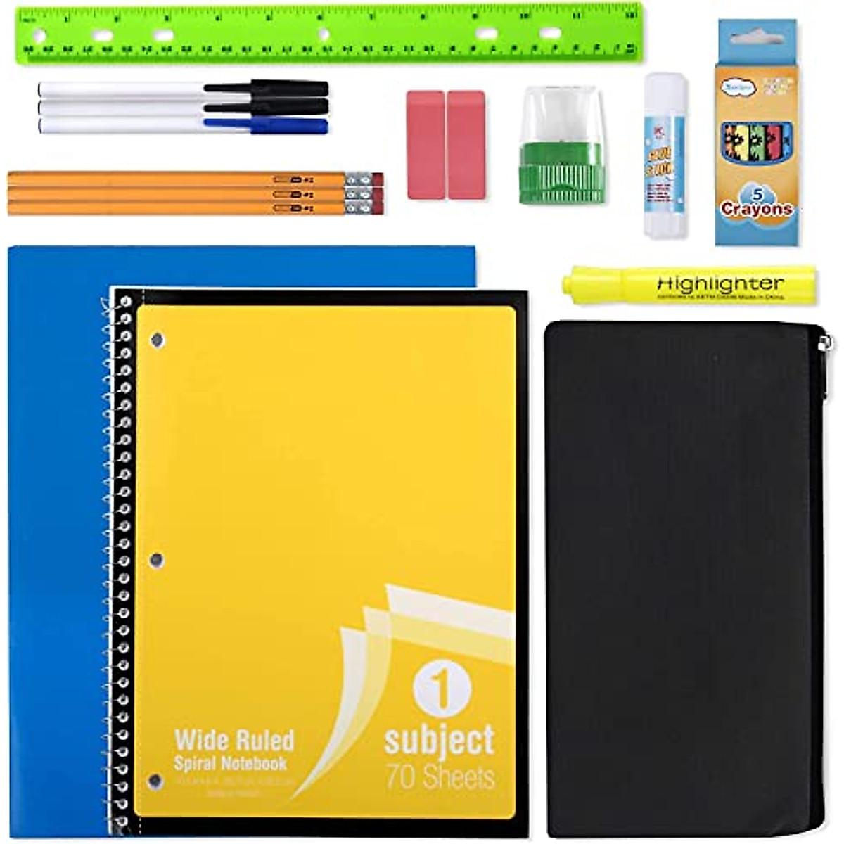 Trail maker Pre-Filled 17" Backpack & School Supply Kit - 20 Piece Back to School Supplies with Backpack (Black Pack)