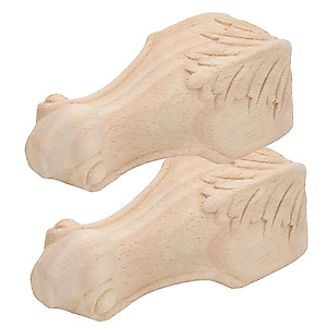 Hztyyier 4pcs Solid Wood Furniture Legs Wood Carved Sofa Couch Chair Ottoman Loveseat Table Cabinet Furniture Wood Legs Wood Unfinished Carved Feet(15x6cm)