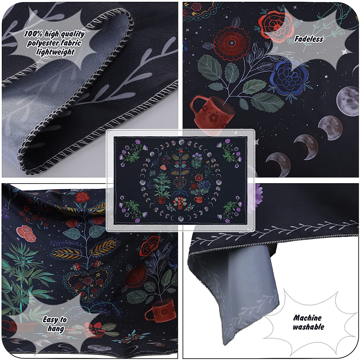 Botanical Moon phase Tapestry,Floral Plants Tapestry Wall Hanging Decor Moonlit Garden Wall Hanging Decor Mysterious Tapestry present Art Wall Hanging for Home Decor, 39.4 x 59.1 Inches