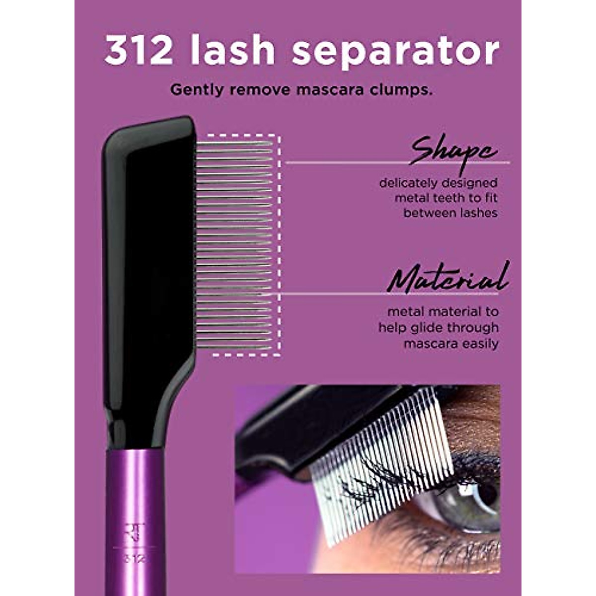 Real Techniques Cruelty Free Enhanced Eye Set, Eyeshadow and Brow Brushes, Purple, 6 Piece Makeup Brush Kit