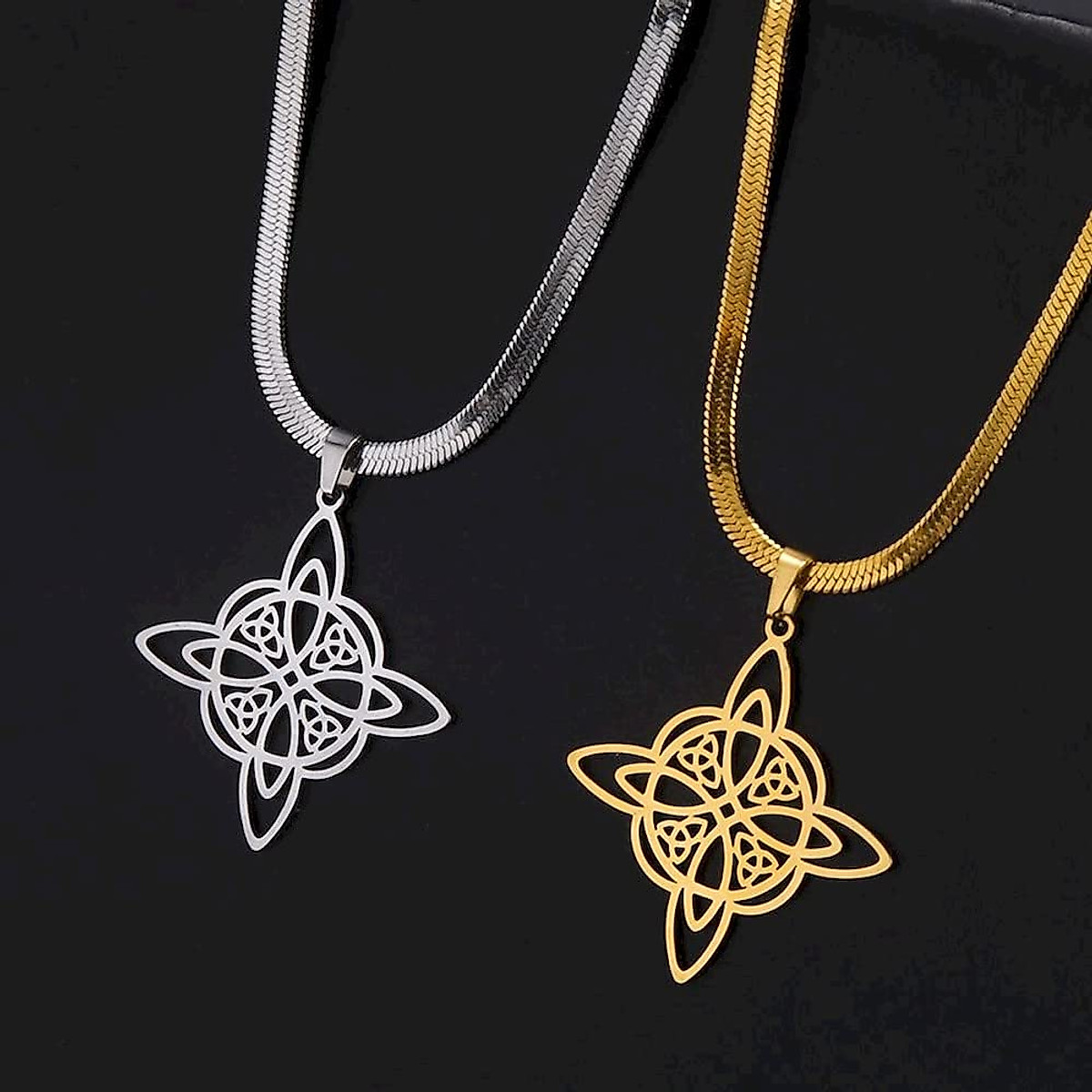 Wicca Witch Knot Pendant Necklace Celtics Amulet Stainless Steel Snake Chain Choker Pagan Witchcraft Luck Jewelry