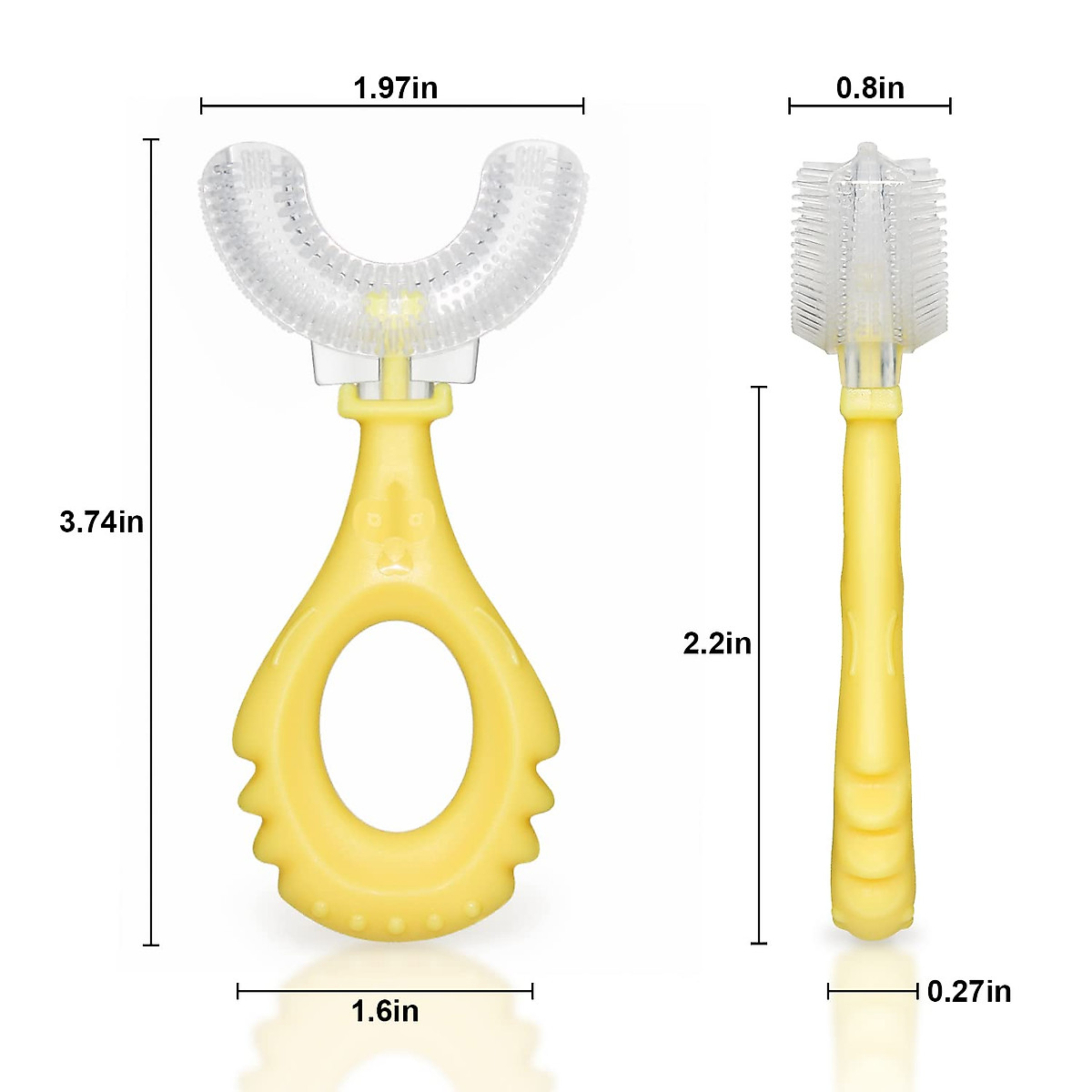Qinerle 3PCS Kids U-Shaped Toothbrush ,Food Grade Soft Silicone Brush Head, 360° Oral Teeth Cleaning Design for Toddlers and Children