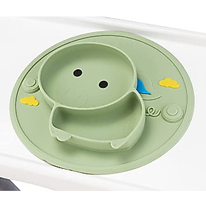 Baby Divided Plate Placemat Silicone- Portable Non Slip Child Feeding Suction Plate for Children Babies and Kids BPA Free Baby Dinner Plate Microwave Dishwasher Safe (Endive)