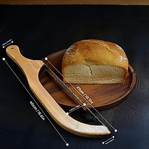 KitchenClick 16" Bread Knife for Homemade bread, Wooden Bread Bow Knife 3 Extra Stainless Steel Serrated Blades, Bread Saw Slicer sourdough Bread knife