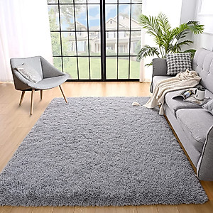 YOBATH Fluffy 8x10 Feet Large Area Rugs for Living Room Bedroom, Big Modern Soft Fuzzy Shaggy Carpet Shag Rugs Girls Boys Kids Nursery Dorm Room, Grey