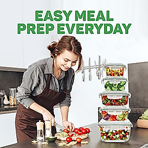 Glass Food Storage Containers 10 Pc, Airtight Glass Storage Containers with Lids, Glass Lunch Bento Boxes, Leak Proof BPA Free Large Glass Containers (5 lids, 5 Containers) Glass Containers with Lids