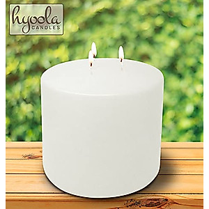 HYOOLA White Three Wick Large Candle - 6 x 6 Inch - Unscented Big Pillar Candles - 146 Hour - European Made