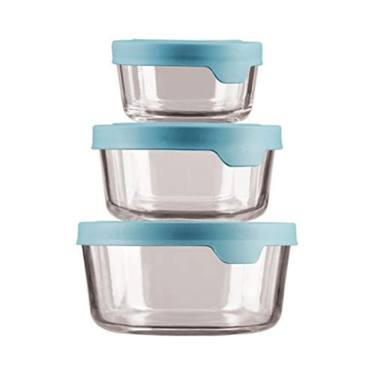 Anchor Hocking TrueSeal Round Glass Food Storage Containers with Airtight Lids, Mineral Blue, Set of 3