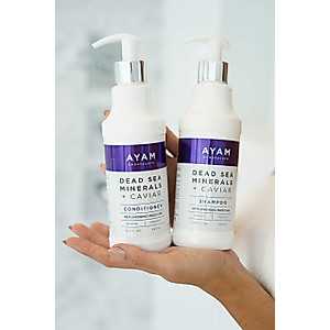 AYAM Beautycare Dead Sea Minerals + Caviar Shampoo & Conditioner Set, Anti-Aging Replenishing Moisture for Dry and Damaged Hair 13.5 Fl Oz Ea (Set of 2).