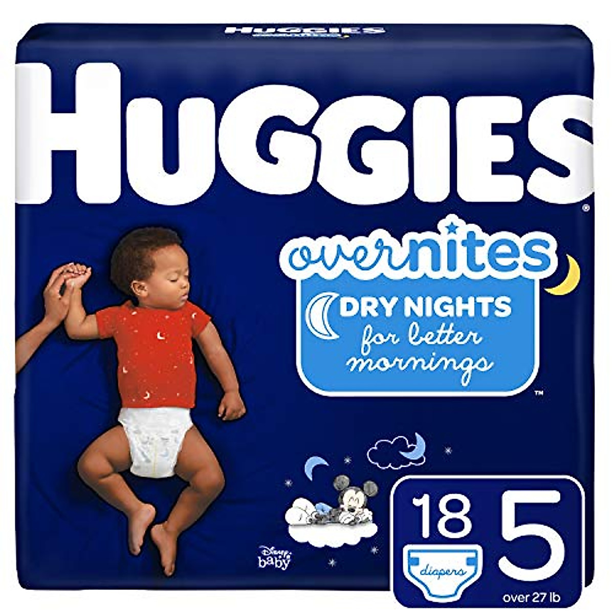HUGGIES OverNites Diapers, Size 5 (27+ lb.), 18 ct, Overnight Diapers, Jumbo Pack (Packaging May Vary)