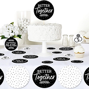 Big Dot of Happiness Mr. and Mrs. - Black and White Wedding or Bridal Shower Giant Circle Confetti - Party Decorations - Large Confetti 27 Count