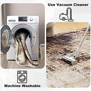 OIGAE Washable Rug 2x3, Abstract Modern Small Entryway Rug Door Mat with Non-Slip Backing, Front Entrance Carpet for Entrance Bedroom Bedside Kitchen Laundry Home Decor, Gold/Brown