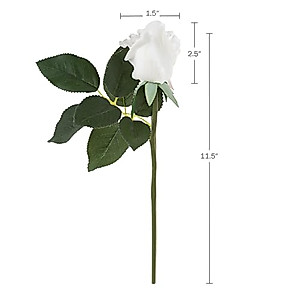 Pure Garden Rose Artificial Flowers - 24Pc Real Touch 11.5-Inch Fake Flower Set with Stems for Home Decor, Wedding, or Bridal/Baby Showers (White)