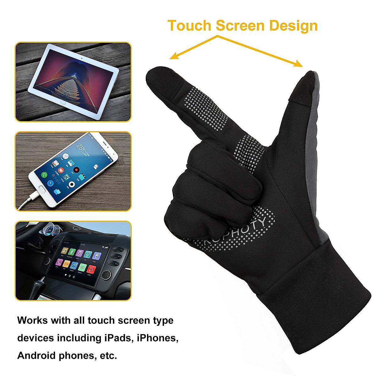 KOPHOTY Winter Gloves Men Women,Touchscreen Warm Gloves - Water Resistant Anti Slip Windproof Thermal Gloves for Running Cycling Driving Outdoor Hiking in Cold Weather (Medium)
