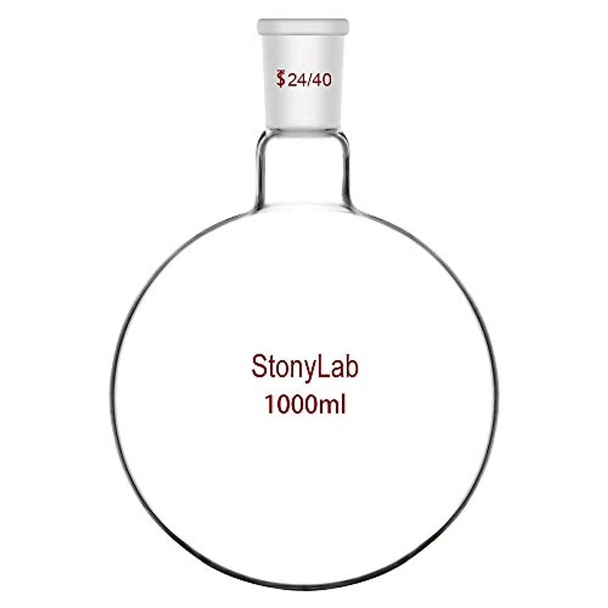 StonyLab 1000ml Glass Single Neck Round Bottom Flask RBF, with 24/40 Standard Taper Outer Joint - 1L (1 Liter)