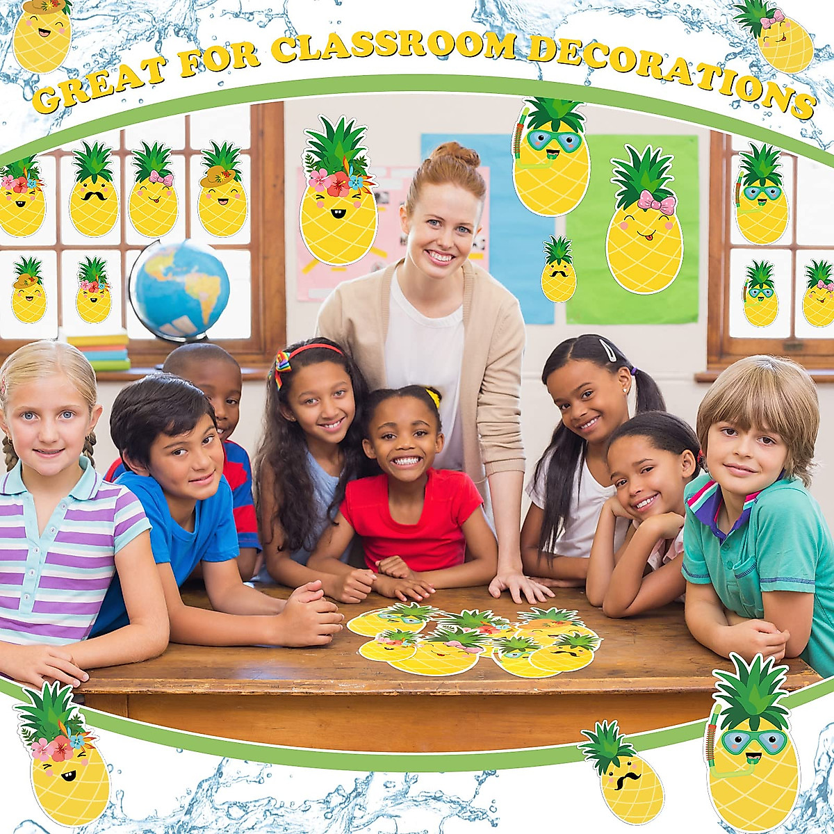 Yexiya 200 Pcs Pineapples Cutout Tropical Punch Paper Cut Outs Yellow Pineapples Shaped Paper Cut Outs Decoration for Preschool Classroom Bulletin Boards Walls Desks Window Door Party