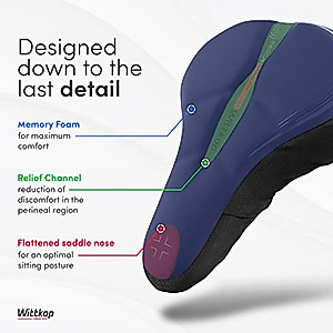 WITTKOP Bike Seat Cushion Made of Comfy Memory Foam I Bike seat Cover for Men & Women with Ergonomic 3-Zone-Concept I Bike Saddle Cover, for peleton seat cushin, Bicycle seat Cushion