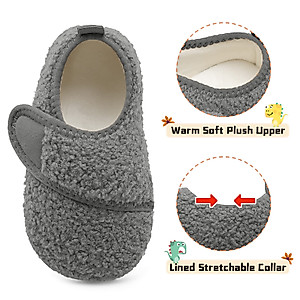 Scurtain Toddler Baby Boys Girls Cute Shoes Non Skid Hook And Loop Soft Slipper Warm Plush Lined Grey Infant Size 3.5-4.5