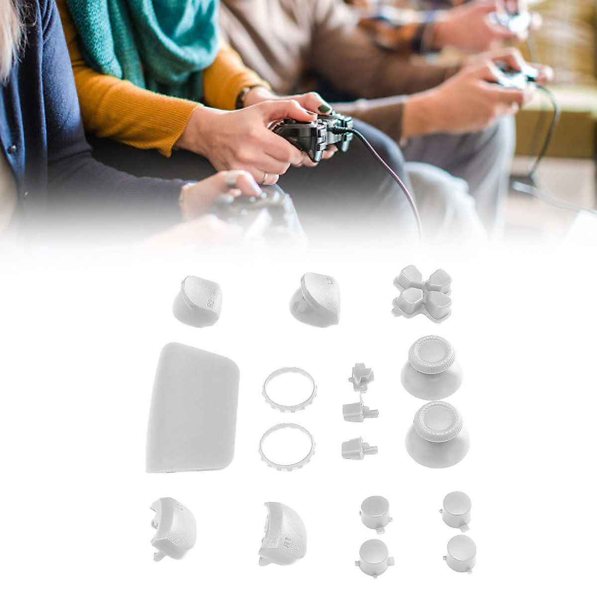 Kafuty-1 Buttons Full Set for PS5 Controller,Joysticks Dpad R1 L1 R2 L2 Direction Key ABXY Buttons, Replacement Button Repair Kit for PS5 Game Console(White)