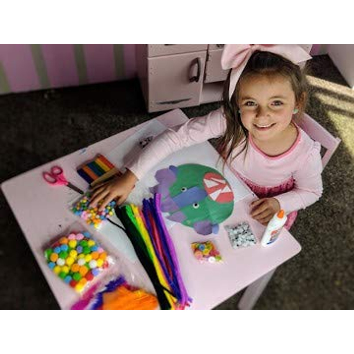 Crafts Supplies Mega Pack - Includes Feathers. Craft Buttons, Pom Poms, Colored Popsicle Sticks, Googly Eyes, and Chenille Stems