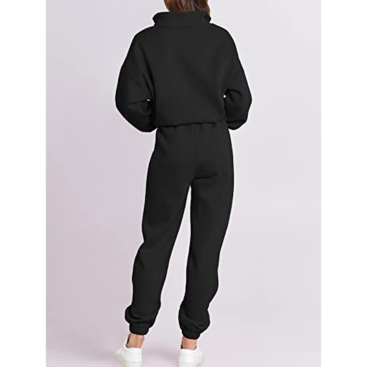 ANRABESS Women's Oversized Long Sleeve Lounge Sets Casual Top and Pants 2 Piece Outfits Sweatsuit with Pockets Black Ci776-hei-S